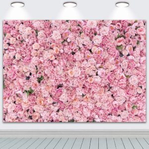 BINQOO 7x5ft Pink Rose Wall Background Mother Day Pink Flowers Backdrops Spring Tea Party Flowers Backdrop Girls Birthday Pink Princess Weeding Bridal Shower Pink Floral Anniversary Ceremony Decor