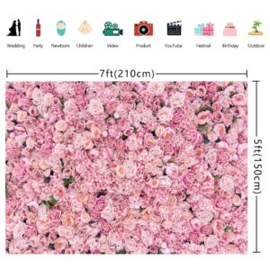 BINQOO 7x5ft Pink Rose Wall Background Mother Day Pink Flowers Backdrops Spring Tea Party Flowers Backdrop Girls Birthday Pink Princess Weeding Bridal Shower Pink Floral Anniversary Ceremony Decor