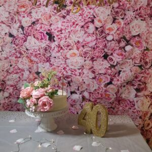 BINQOO 7x5ft Pink Rose Wall Background Mother Day Pink Flowers Backdrops Spring Tea Party Flowers Backdrop Girls Birthday Pink Princess Weeding Bridal Shower Pink Floral Anniversary Ceremony Decor