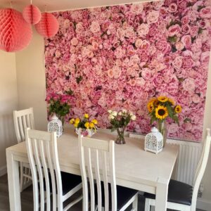 BINQOO 7x5ft Pink Rose Wall Background Mother Day Pink Flowers Backdrops Spring Tea Party Flowers Backdrop Girls Birthday Pink Princess Weeding Bridal Shower Pink Floral Anniversary Ceremony Decor