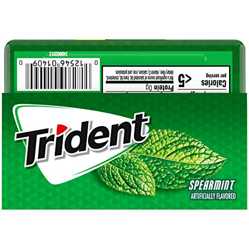 Trident Spearmint Sugar Free Gum, 6 Pocket Packs of 28 Pieces (168 Total Pieces)