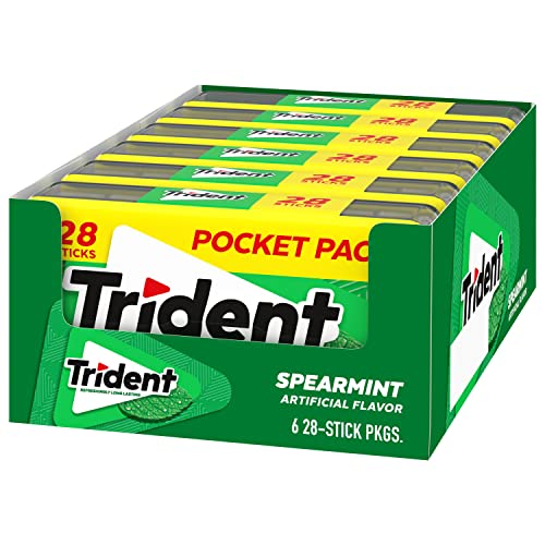 Trident Spearmint Sugar Free Gum, 6 Pocket Packs of 28 Pieces (168 Total Pieces)