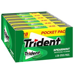 Trident Spearmint Sugar Free Gum, 6 Pocket Packs of 28 Pieces (168 Total Pieces)