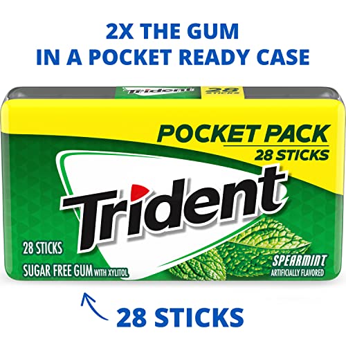 Trident Spearmint Sugar Free Gum, 6 Pocket Packs of 28 Pieces (168 Total Pieces)