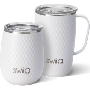 Swig Life Golf AM+PM Gift Set, Includes (1) 18oz Travel Mug + (1) 14oz Stemless Wine Tumbler