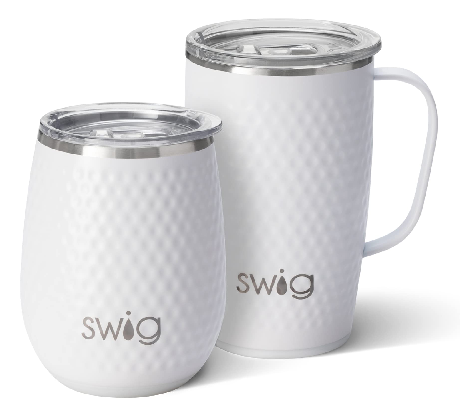 Swig Life Golf AM+PM Gift Set, Includes (1) 18oz Travel Mug + (1) 14oz Stemless Wine Tumbler