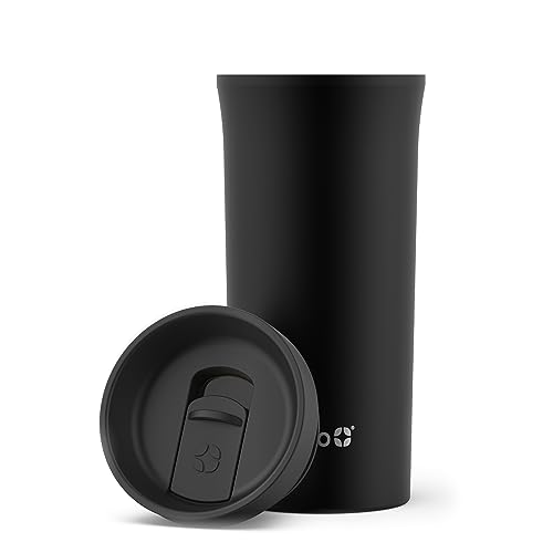 Ello Arabica 14oz Vacuum Insulated Stainless Steel Powder Coat Travel Mug with Leak-Proof Slider Lid, Keeps Hot for 5 Hours, Perfect for Coffee or Tea, BPA-Free Tumbler, Black