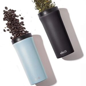 Ello Arabica 14oz Vacuum Insulated Stainless Steel Powder Coat Travel Mug with Leak-Proof Slider Lid, Keeps Hot for 5 Hours, Perfect for Coffee or Tea, BPA-Free Tumbler, Black