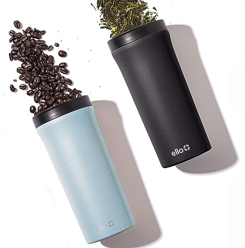 Ello Arabica 14oz Vacuum Insulated Stainless Steel Powder Coat Travel Mug with Leak-Proof Slider Lid, Keeps Hot for 5 Hours, Perfect for Coffee or Tea, BPA-Free Tumbler, Black