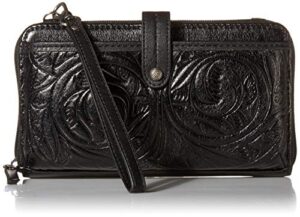 the sak iris crossbody, black leaf embossed