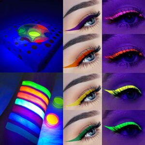 Water Activated UV Reactive Hydra Eyeliner, ONMAY 7 Color Aqua Eye Liner Glow in the Blacklight Body Face Paint Makeup Kit - Neon Bundle