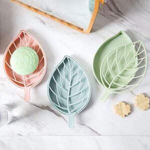 Lele 3 Color Soap Dishes,Leaf-Shaped Shower Soap bar Holder with Draining Tray,Fashionable Soap Dishes for Shower Kitchen