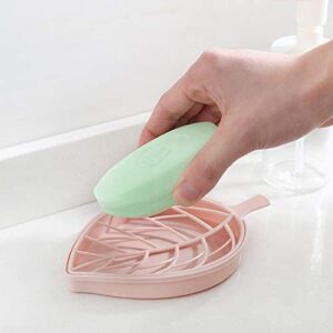 Lele 3 Color Soap Dishes,Leaf-Shaped Shower Soap bar Holder with Draining Tray,Fashionable Soap Dishes for Shower Kitchen