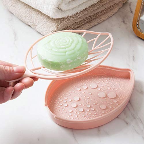 Lele 3 Color Soap Dishes,Leaf-Shaped Shower Soap bar Holder with Draining Tray,Fashionable Soap Dishes for Shower Kitchen