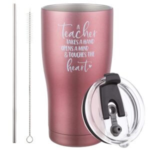 aatlonia teacher gifts, teacher tumbler-a teacher takes a hand, opens a mind & touches the heart- teacher mug appreciation gifts, teacher retirement gifts for women, teacher cup (rose gold, 20oz)