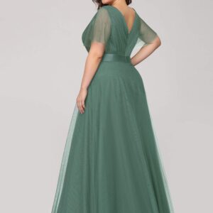 Ever-Pretty Women's Ruffle Sleeves Double V-Neck Tulle Wedding Party Dresses Plus Size Green US20