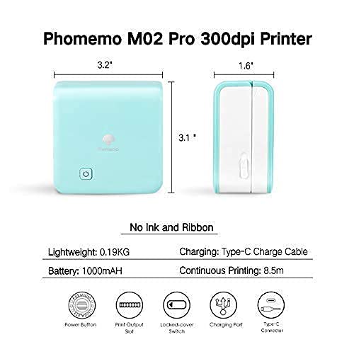 Phomemo M02 Pro Mini Printer- Bluetooth Thermal Photo Printer with 3 Rolls Colorful Sticker Paper, Compatible with iOS + Android for Plan Journal, Study Notes, Art Creation, Work, Gift