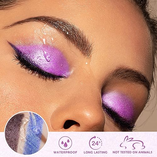 Hotiary Glitter Liquid Eyeshadow Metallic Pigments Shimmer Makeup Metals Gloss for Eyes Eyeliners Sparkling Eye Shadow Shiny Pen Eyeliner Kit Long Lasting Waterproof (Silver)