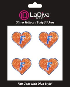 florida gators heart glitter tattoo 4-pack