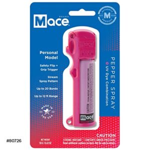 mace Brand Personal Pepper Spray (Neon Pink) – 12’ Pepper Spray with 3-in-1 Formula, Flip Top Safety Cap, Leaves UV Dye on Skin – Self Defense Pepper Spray for Women, Made in The USA