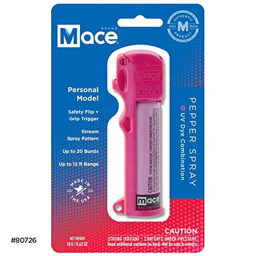 mace Brand Personal Pepper Spray (Neon Pink) – 12’ Pepper Spray with 3-in-1 Formula, Flip Top Safety Cap, Leaves UV Dye on Skin – Self Defense Pepper Spray for Women, Made in The USA