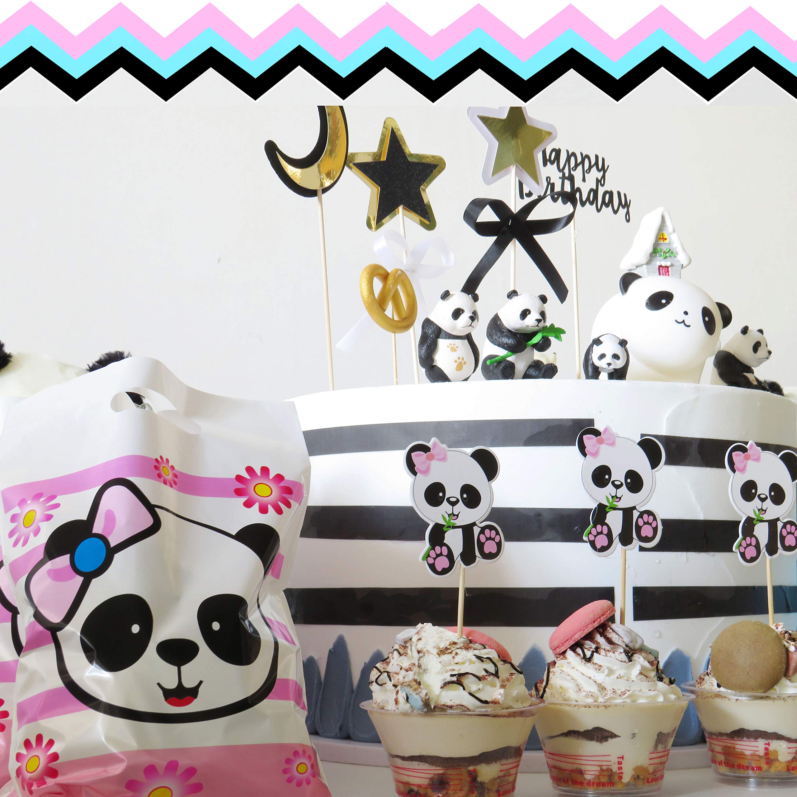 Welliboom Cute Cartoon Panda Birthday Party Supplies with Banner,Children Party Decoration, Girl Birthday Party Decoration Full Birthday Set 67PCS For Birthday Party