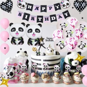 Welliboom Cute Cartoon Panda Birthday Party Supplies with Banner,Children Party Decoration, Girl Birthday Party Decoration Full Birthday Set 67PCS For Birthday Party