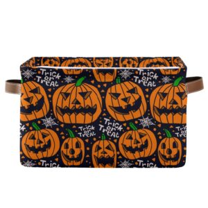 rectangular storage bin pumpkin halloween basket with handles - organizer bin for toys, books, laundry basket for kids/pets, playroom