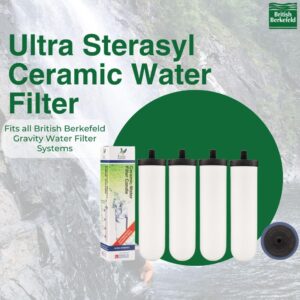 British Berkefeld Doulton 8674 Ultra Sterasyl Ceramic Filter Candle for Countertop Gravity Water Filter System Short Mount 7" - 4 Pack