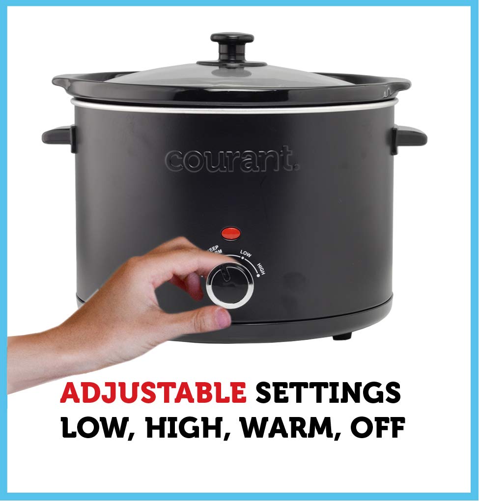 Courant Slow Cooker 5.5 Quart Crock, with Easy Cooking Options, Dishwasher Safe Pot and Glass Lid, Matte Black