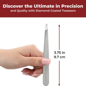 World's Best Tweezers Diamond Tip Tweezer - Diamond Coated Slant Tip Precision Eyebrow Tweezer, Facial & Ingrown Hair Remover - Perfectly Aligned - Grabs Hair From The Root - Stainless Steel