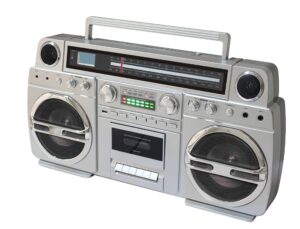 techplay monster 1980s-style boom box cd player, cassette player/recorder, am/fm, usb, bluetooth speaker with built-in rechargeable battery