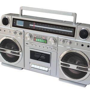 TechPlay Monster 1980S-Style Boom Box CD Player, Cassette Player/Recorder, AM/FM, USB, Bluetooth Speaker with Built-in Rechargeable Battery