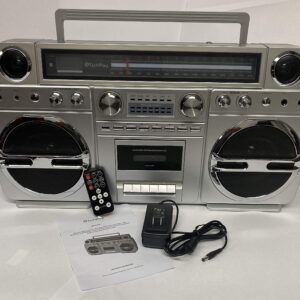 TechPlay Monster 1980S-Style Boom Box CD Player, Cassette Player/Recorder, AM/FM, USB, Bluetooth Speaker with Built-in Rechargeable Battery