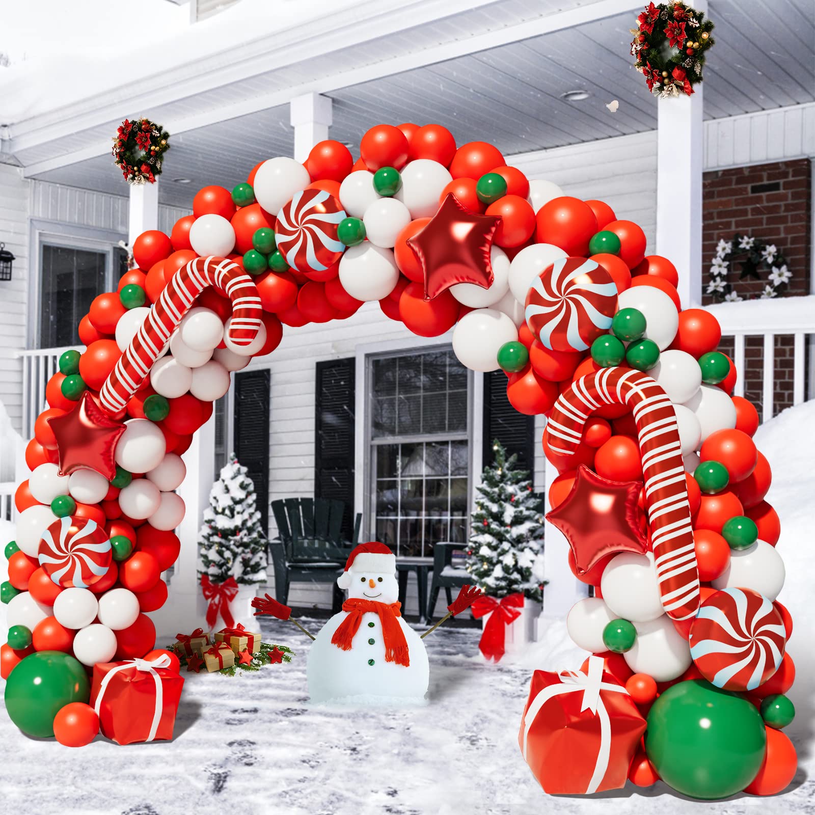 BONROPIN Christmas Balloon Garland Arch kit with Christmas Red White Candy Balloons Gift Box Balloons Red Star Balloons for Xmas Party Decorations