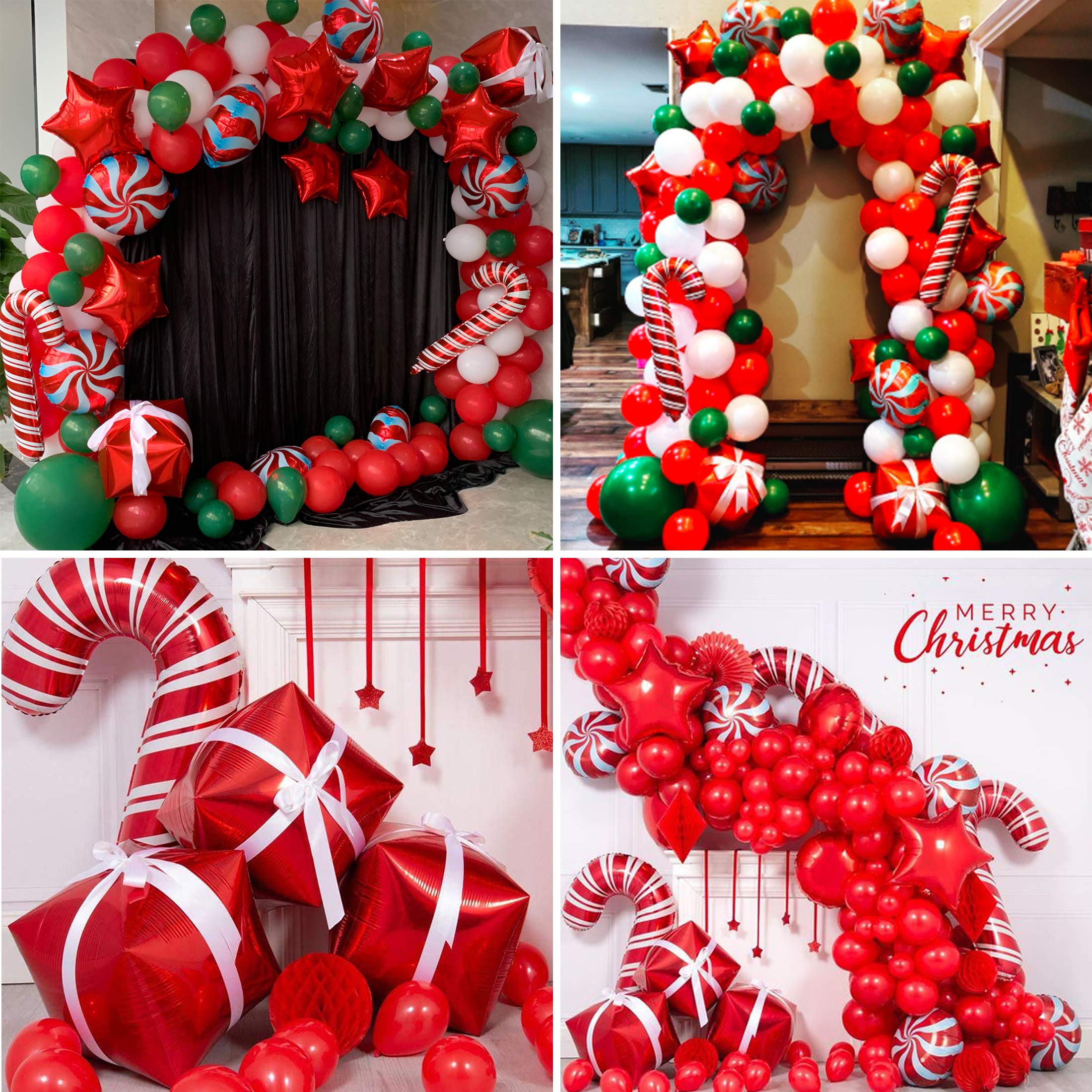 BONROPIN Christmas Balloon Garland Arch kit with Christmas Red White Candy Balloons Gift Box Balloons Red Star Balloons for Xmas Party Decorations