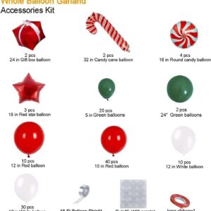 BONROPIN Christmas Balloon Garland Arch kit with Christmas Red White Candy Balloons Gift Box Balloons Red Star Balloons for Xmas Party Decorations