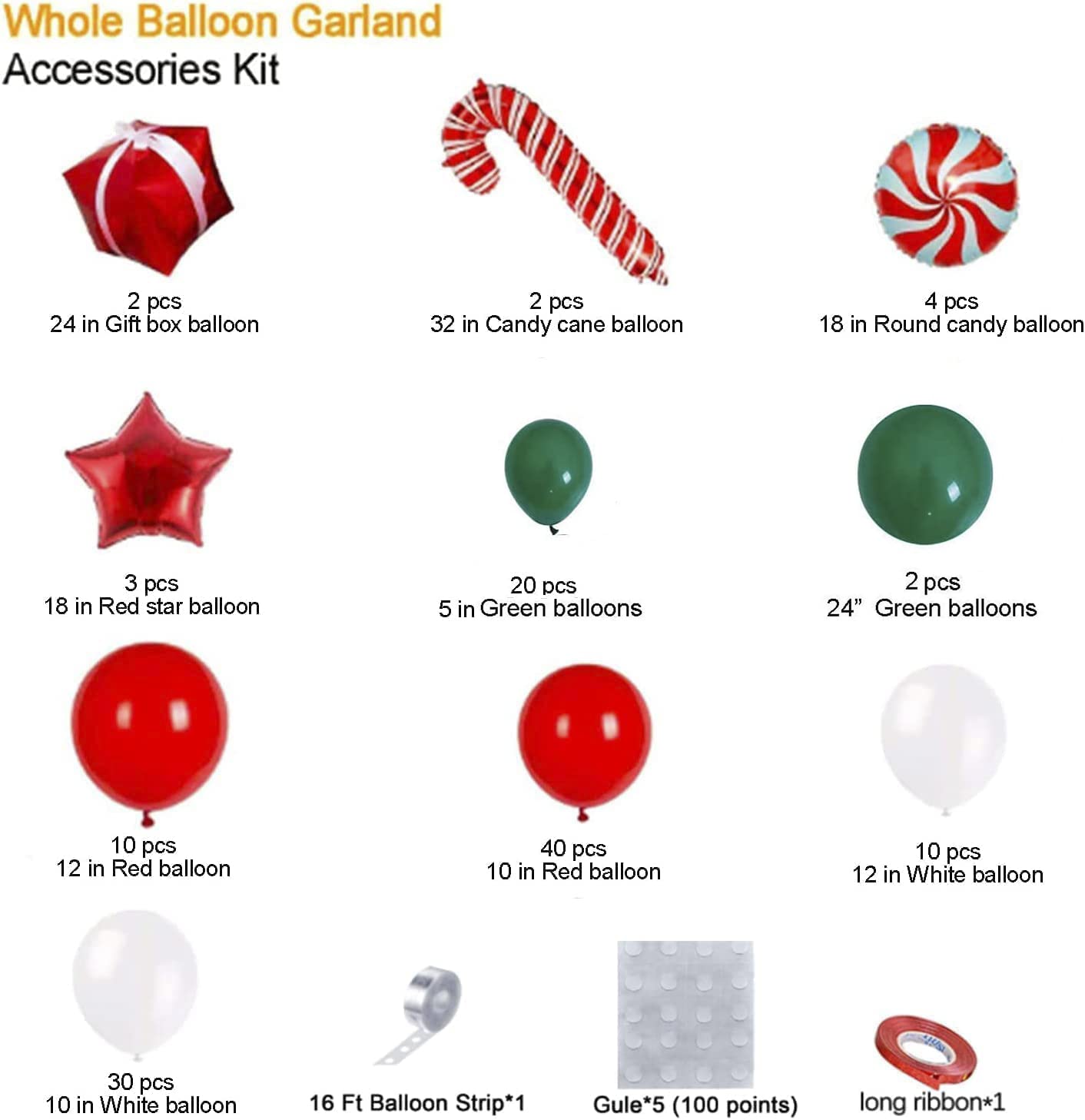 BONROPIN Christmas Balloon Garland Arch kit with Christmas Red White Candy Balloons Gift Box Balloons Red Star Balloons for Xmas Party Decorations