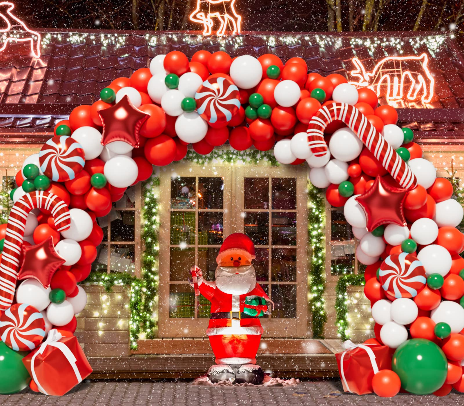 BONROPIN Christmas Balloon Garland Arch kit with Christmas Red White Candy Balloons Gift Box Balloons Red Star Balloons for Xmas Party Decorations