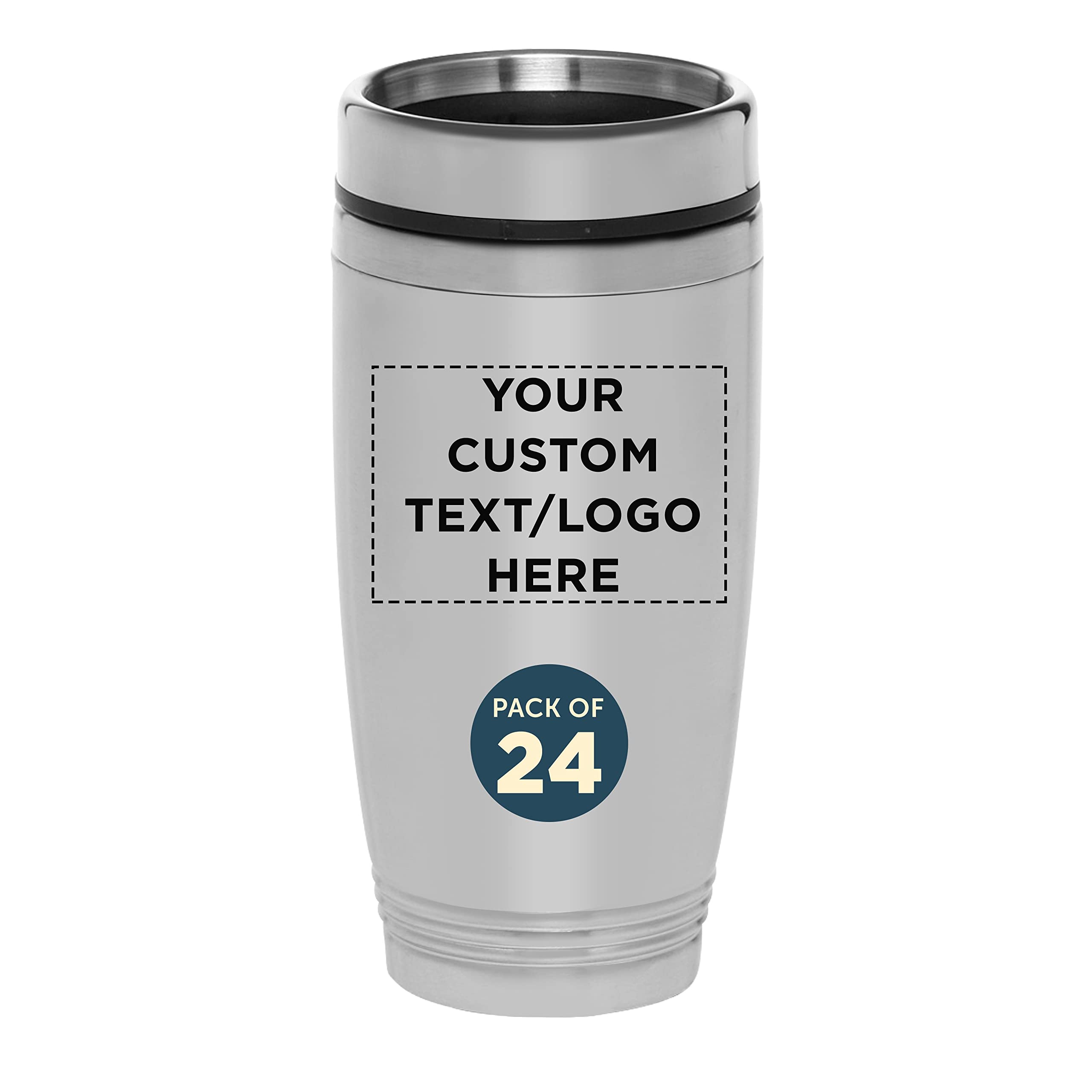 DISCOUNT PROMOS Custom Stainless Steel Tumblers 16 oz. Set of 24, Personalized Bulk Pack - Perfect for Coffee, Soda, Other Hot & Cold Beverages - Silver