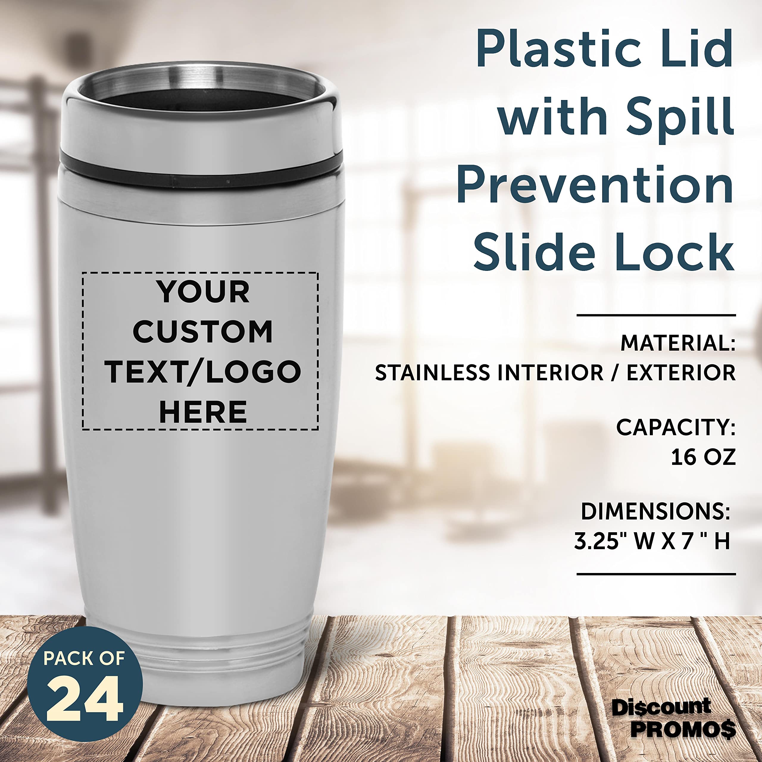 DISCOUNT PROMOS Custom Stainless Steel Tumblers 16 oz. Set of 24, Personalized Bulk Pack - Perfect for Coffee, Soda, Other Hot & Cold Beverages - Silver