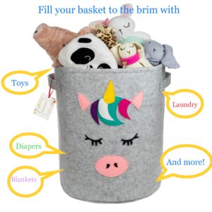 Kids Baby Collapsible Laundry & Toy Basket – Felt Baby Hamper with Strong Handles & Cute Design – Boys & Girls Storage Organization Nursery by Sannomiya - Unicorn