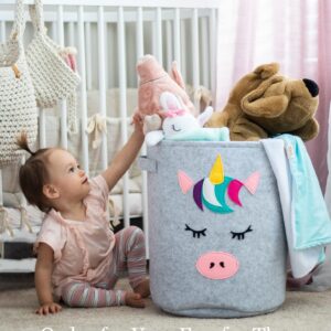 Kids Baby Collapsible Laundry & Toy Basket – Felt Baby Hamper with Strong Handles & Cute Design – Boys & Girls Storage Organization Nursery by Sannomiya - Unicorn