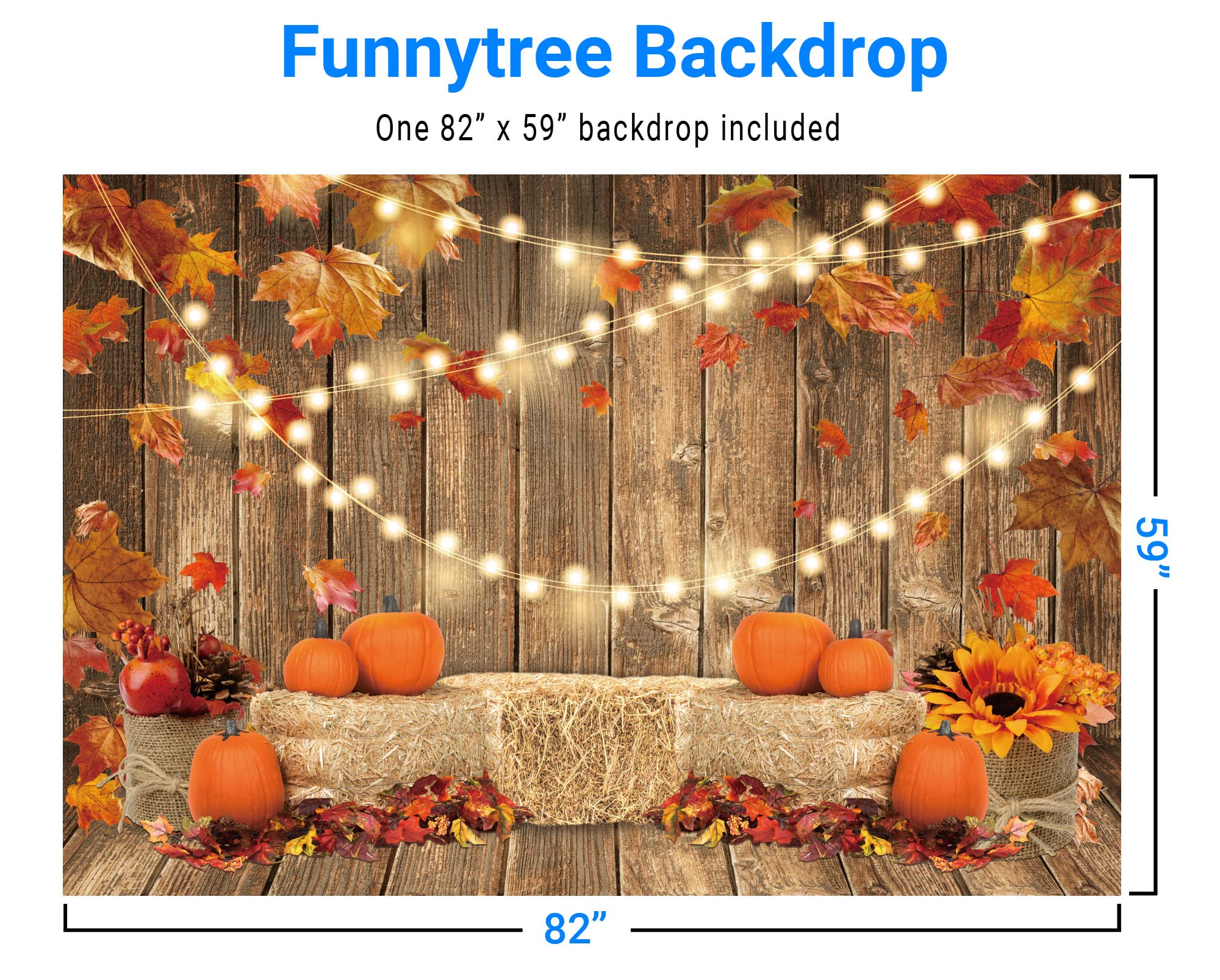 Funnytree 7x5FT Fall Pumpkin Photography Backdrop Autumn Thanksgiving Harvest Hay Leaves Wooden Background Sunflower Maple Baby Shower Banner Decoration Party Supplies Photo Booth Prop