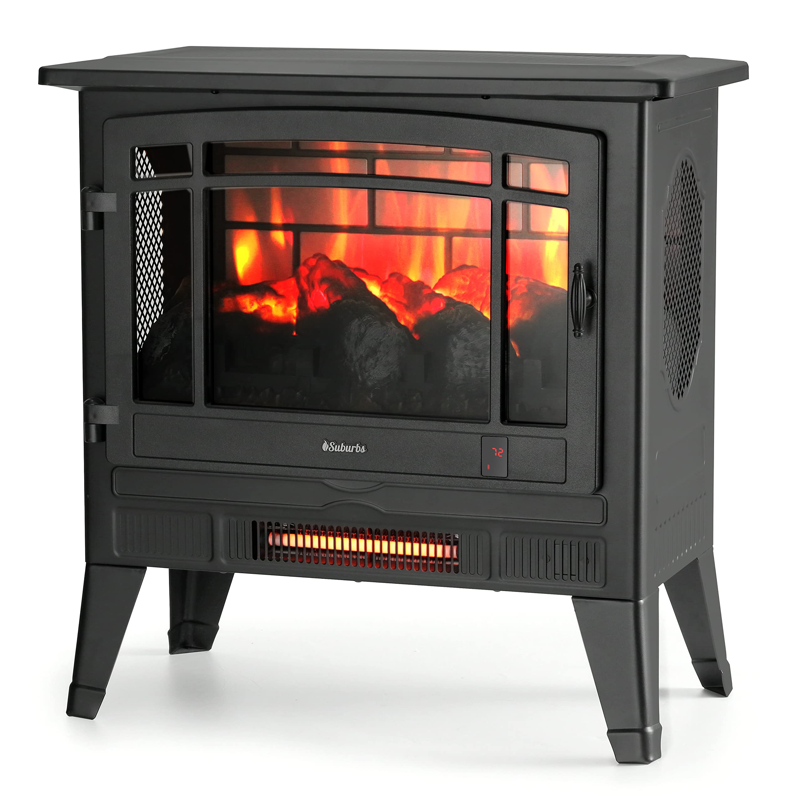 TURBRO Suburbs TS25 Electric Fireplace Infrared Heater - 25" Freestanding Fireplace Stove with Adjustable Flame Effects, Overheating Protection, Timer, Remote Control - 1400W, Black