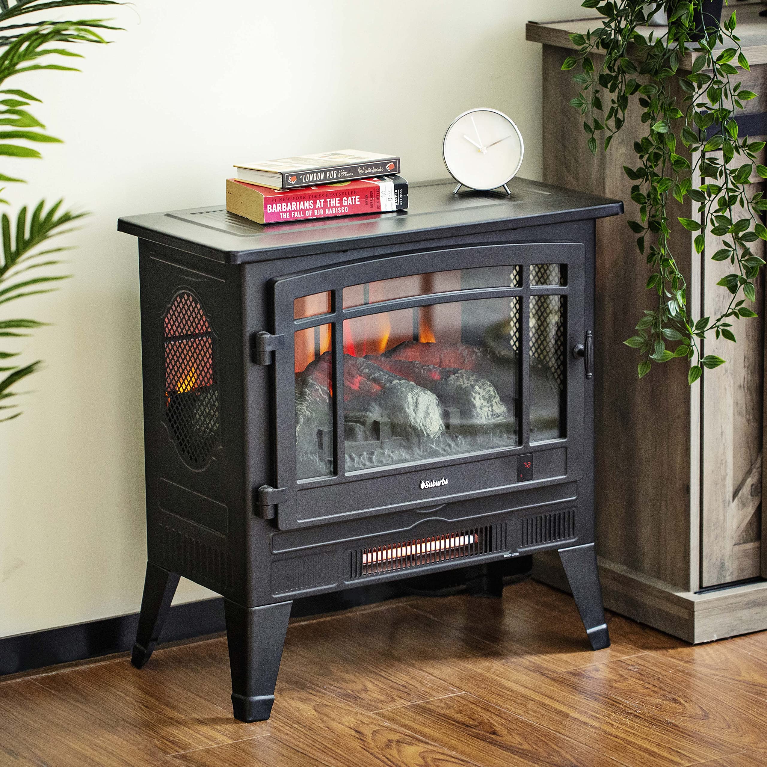 TURBRO Suburbs TS25 Electric Fireplace Infrared Heater - 25" Freestanding Fireplace Stove with Adjustable Flame Effects, Overheating Protection, Timer, Remote Control - 1400W, Black