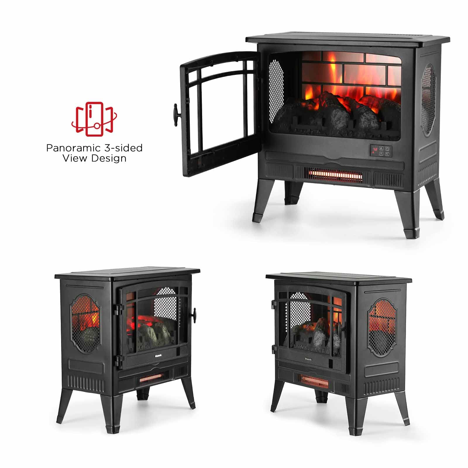 TURBRO Suburbs TS25 Electric Fireplace Infrared Heater - 25" Freestanding Fireplace Stove with Adjustable Flame Effects, Overheating Protection, Timer, Remote Control - 1400W, Black