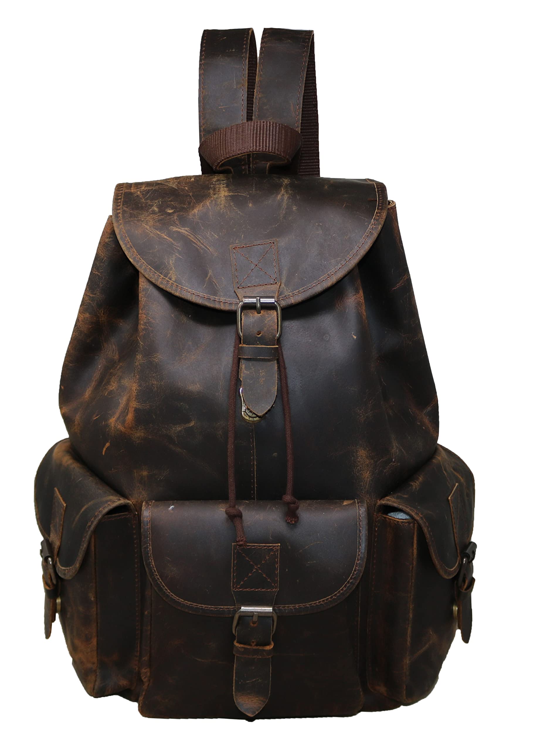 HG-LTHR 16" Brown Leather Backpack Vintage Rucksack Laptop Bag Water Resistant Casual Daypack College Bookbag Comfortable Lightweight Travel Hiking/picnic For Men