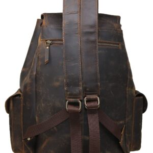 HG-LTHR 16" Brown Leather Backpack Vintage Rucksack Laptop Bag Water Resistant Casual Daypack College Bookbag Comfortable Lightweight Travel Hiking/picnic For Men