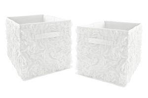 sweet jojo designs white floral rose foldable fabric storage cube bins boxes organizer toys kids baby childrens - set of 2 - solid flower luxurious elegant princess boho shabby chic luxury glam roses